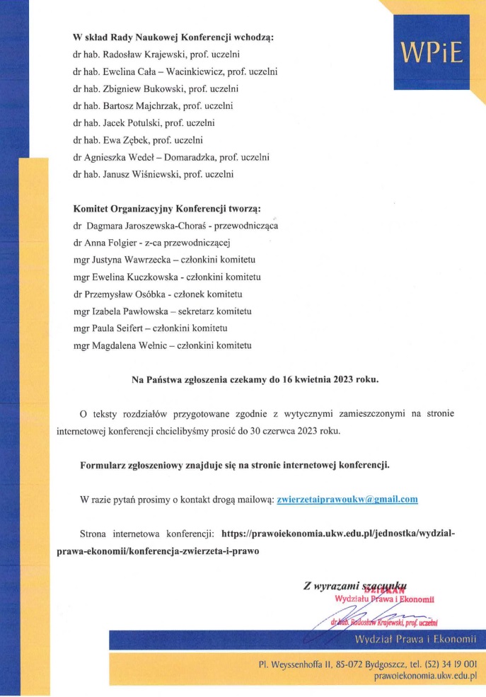 Ogólnopolska Konferencja Naukowa „Zwierzęta i prawo” – 18 maja 2023 r. | Wydział Prawa i ...